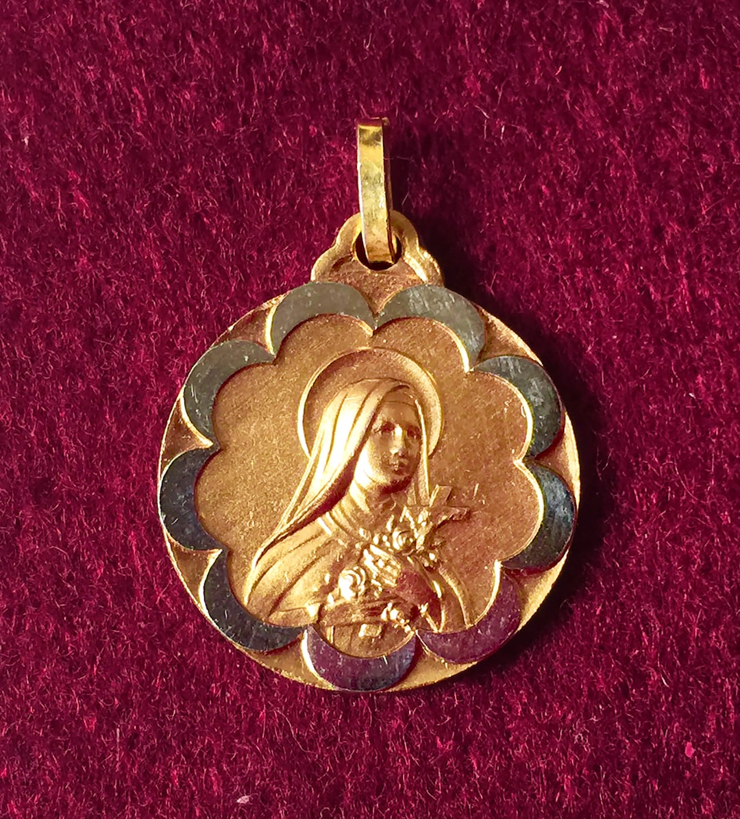 Vintage French Saint Therese Pendant, Gold Metal Therese Child Jesus ...