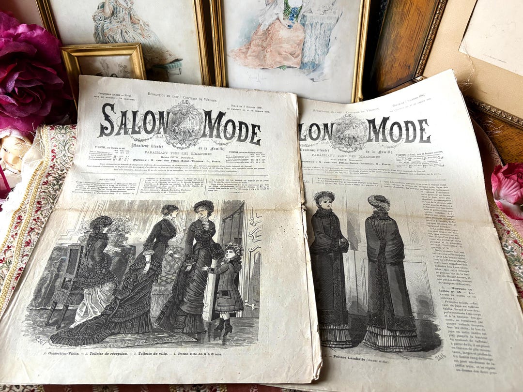 2 Antique French Fashion Journals 1880, Victorian Magazines, 'le Salon ...
