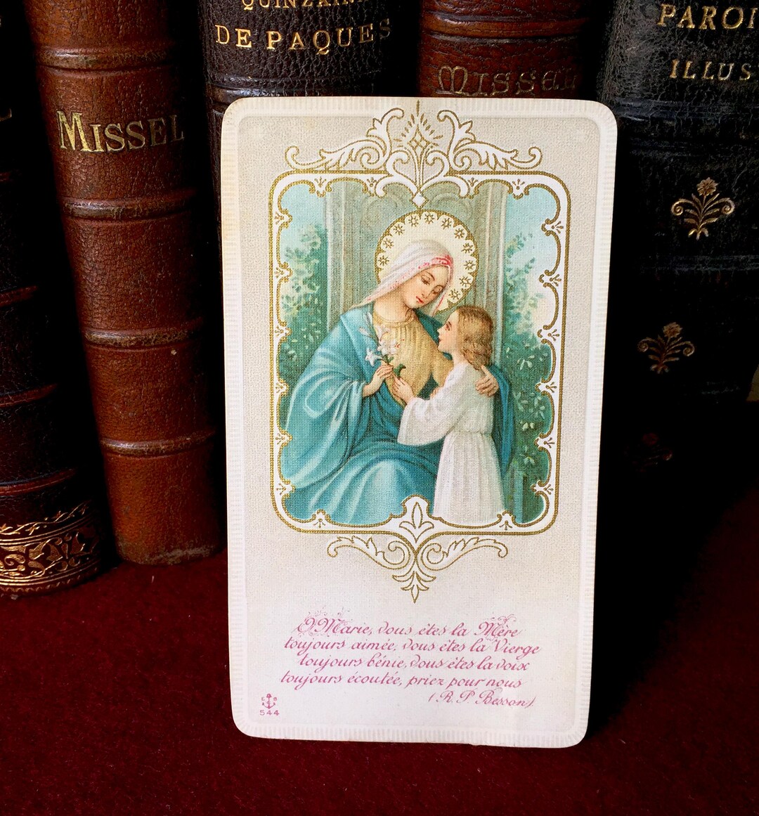 Antique French Mary Holy Card, Catholic Vintage Prayer Card W Mother ...