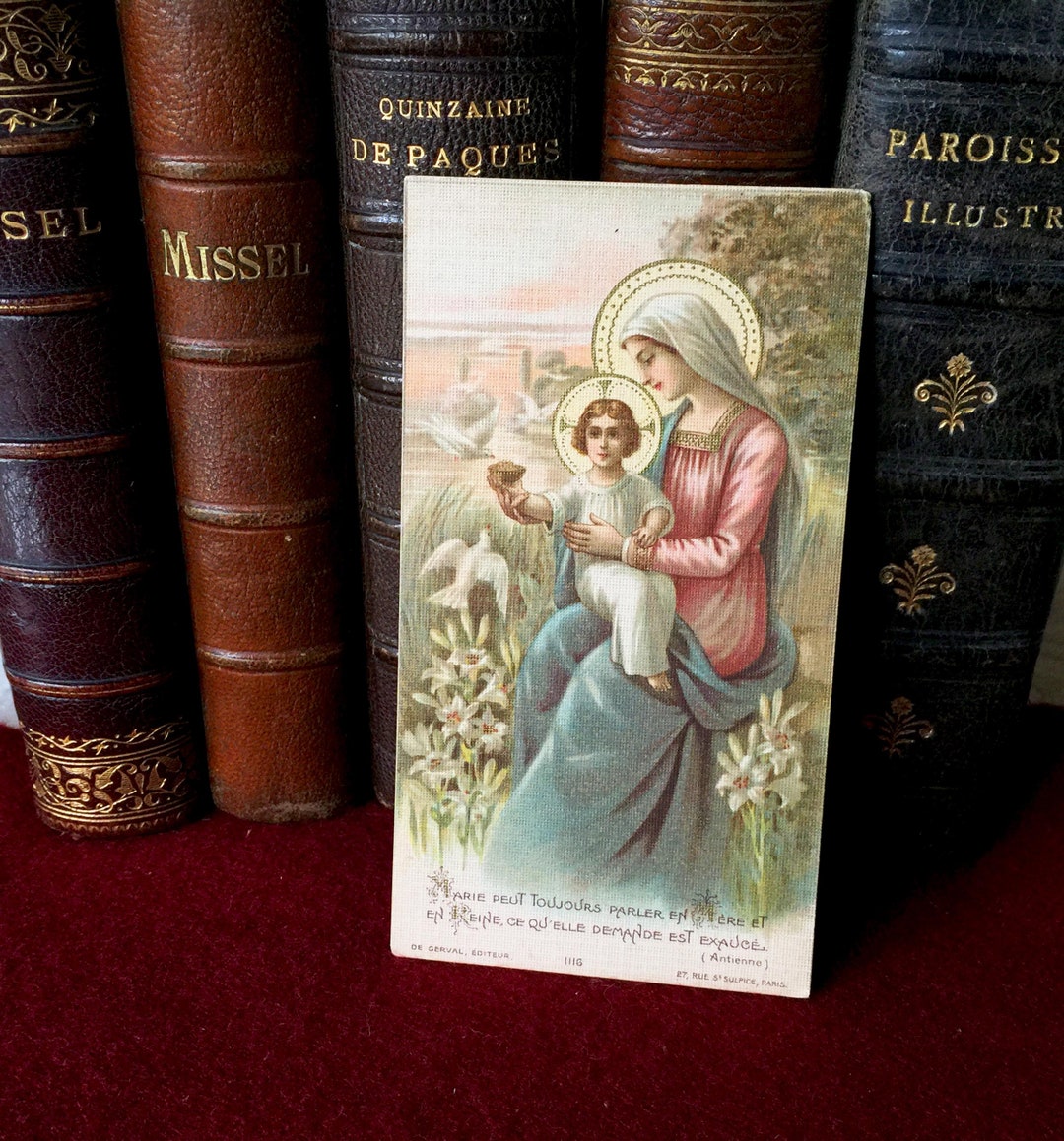Vintage French Mary Holy Card, Antique Catholic Holy Card W Jesus ...