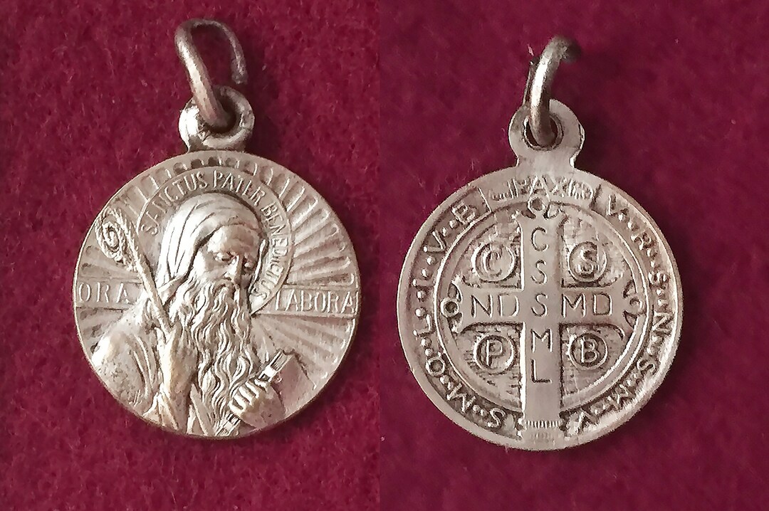 Vintage French Saint Benedict Religious Medal, Catholic Saint Pendant ...