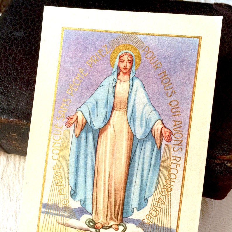 Vintage French Virgin Mary Holy Card, Catholic Image W Immaculate ...