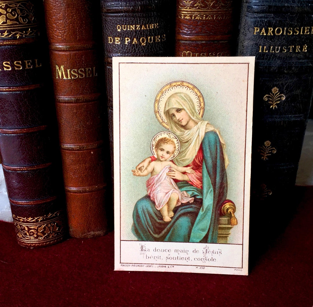 Antique French Virgin Mary Holy Card W Jesus, Vintage Catholic ...