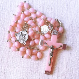 Vintage Virgin Mary Pink Rosary, Women Catholic Rosary, Pink Silver ...