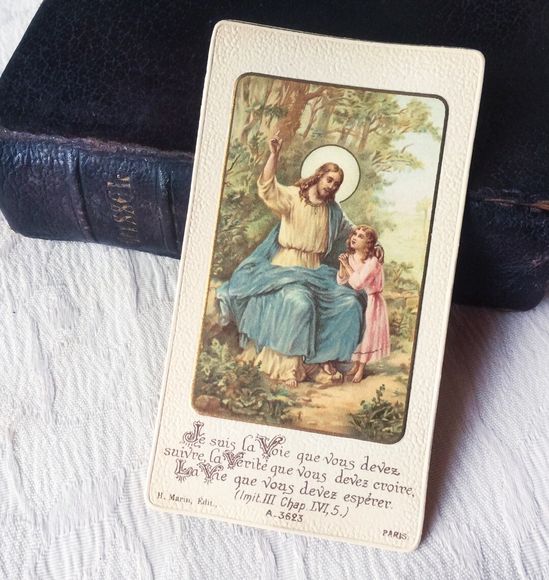 Vintage French Jesus Holy Card, Catholic Prayer, Religious Image ...