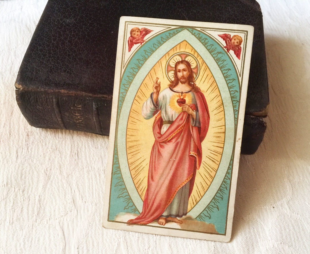 Vintage French Jesus Heart Holy Card, Catholic Religious Card Sacred ...