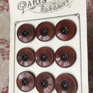 12 Vintage French Large Buttons on Card 27 Mm, Brown Sewing Buttons 1. ...