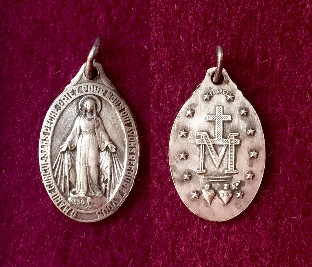 Vintage French Virgin Mary Catholic Pendant, Mary Protection Medal ...