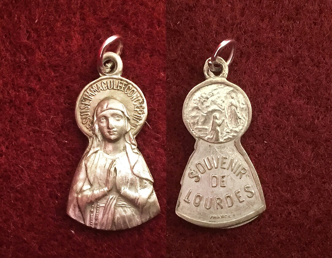 Vintage French Virgin Mary Lourdes Religous Medal Immaculate Etsy