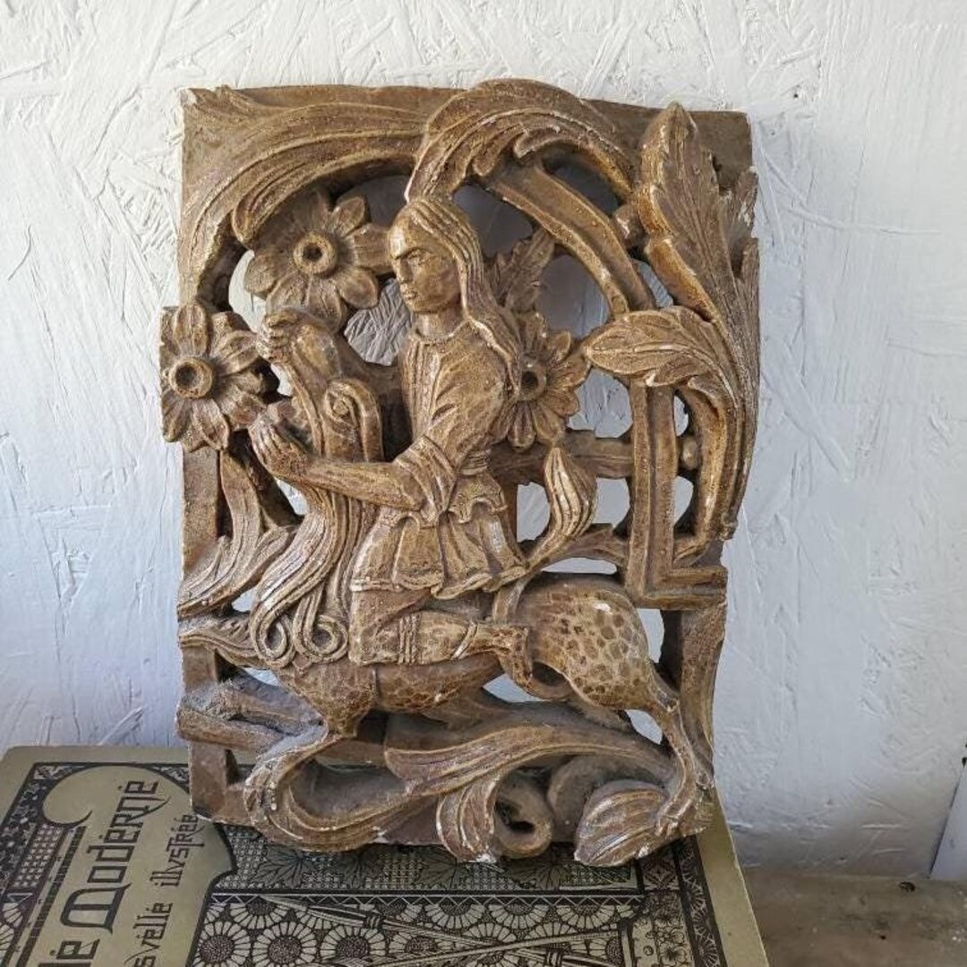 Vintage Plasterware Bas-relief of A Saint or A Knight Riding and ...