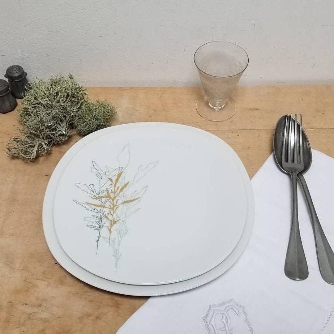 Vintage Raynaud Limoges Porcelain Plates: LR Mallet Gold Leaf Abstract ...