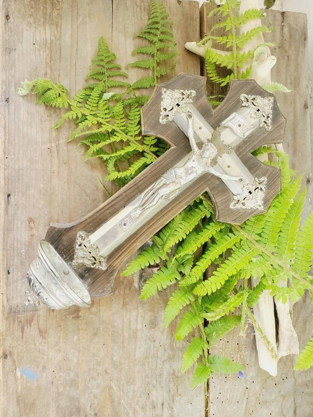 Antique French Religious Crucifix Font: Sacred Heart Benetier, Marked ...