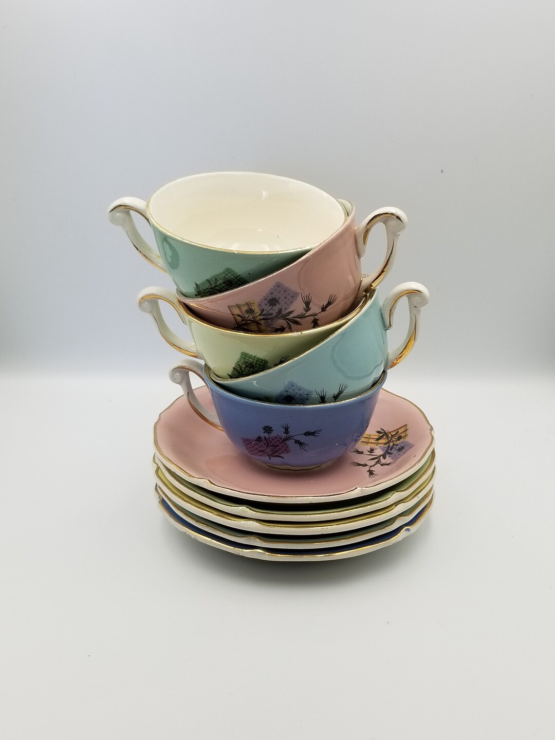 Vintage French St Amand Tea Cups and Saucers: Bohemian Crianon Design ...