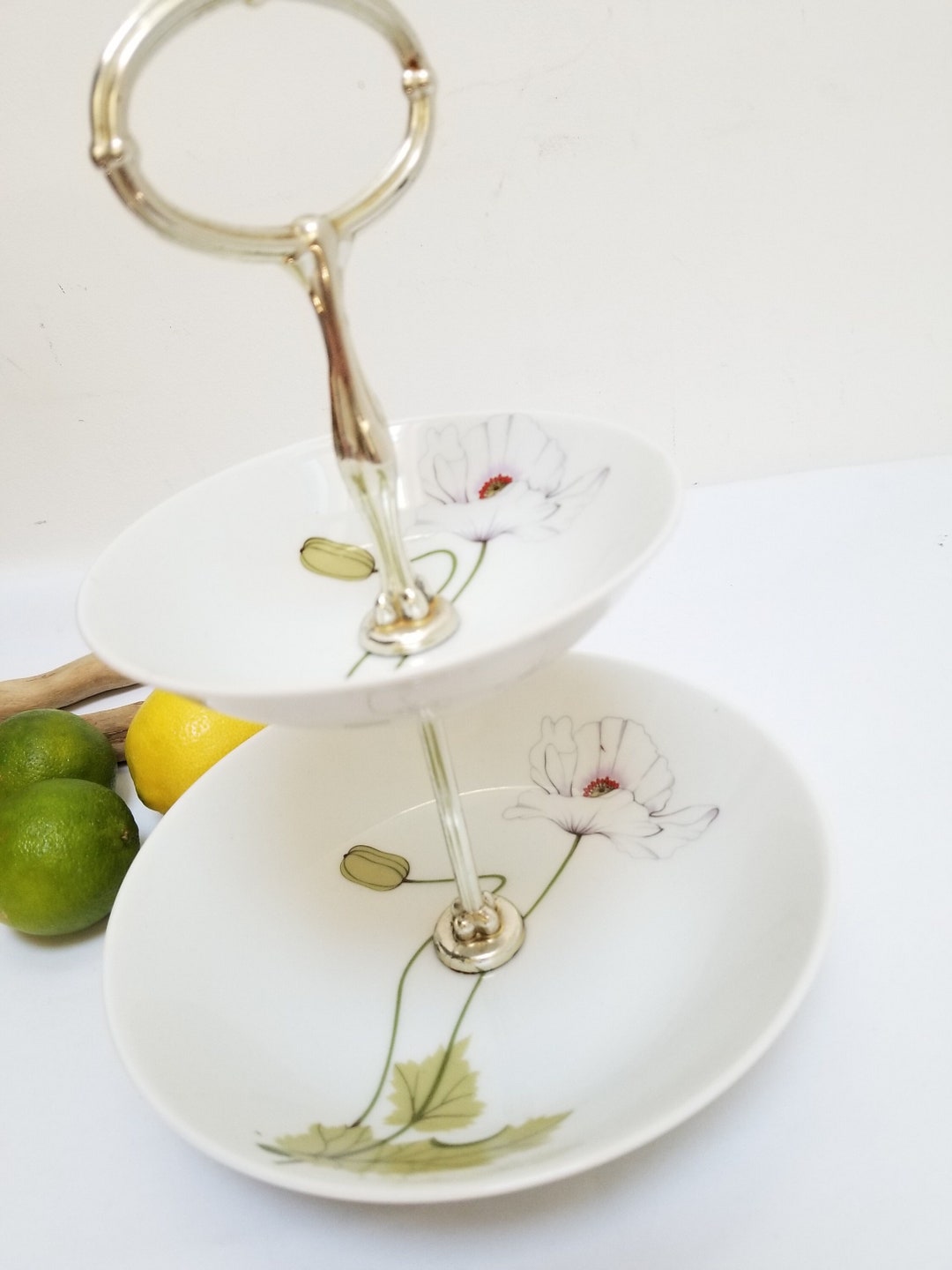 Vintage German Porcelain Cake Stand by Scherzer With Flower Detail Two ...