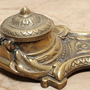 Antique Brass Art Nouveau Ink Stand With Porcelain Ink Well. 1800s ...