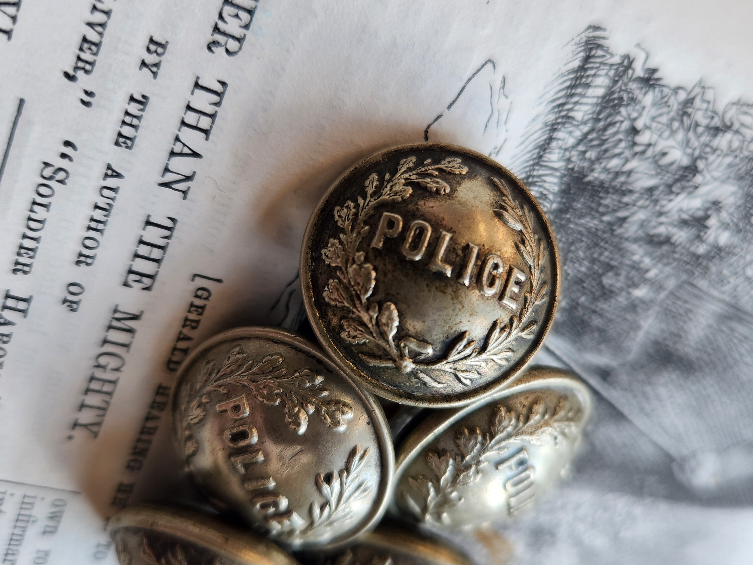 Antique French 5x Silver & Brass Police Buttons With Laurel Decorated ...