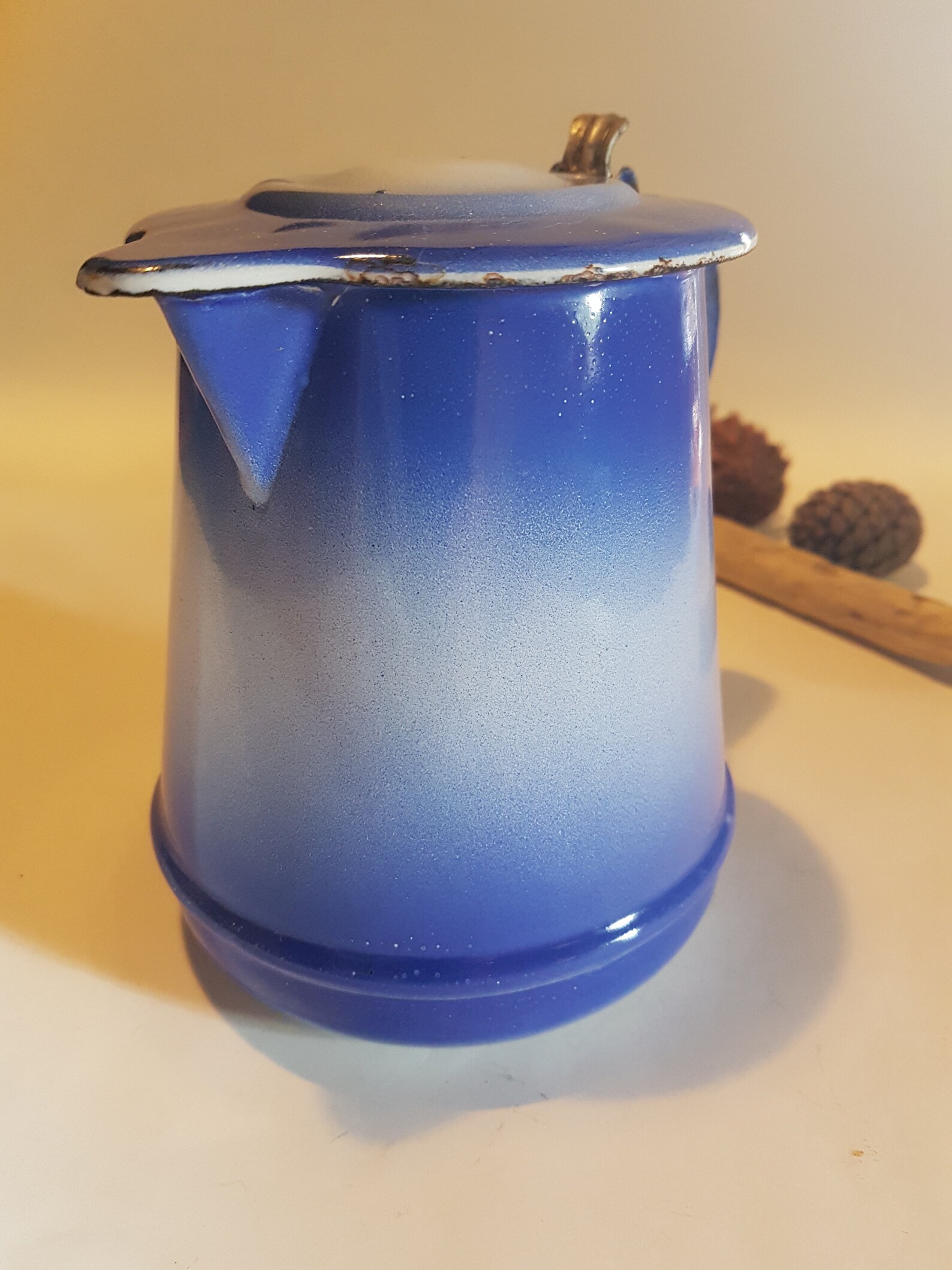1960s French Enamel Jug With Flat Hinged Lid. Traditional French ...
