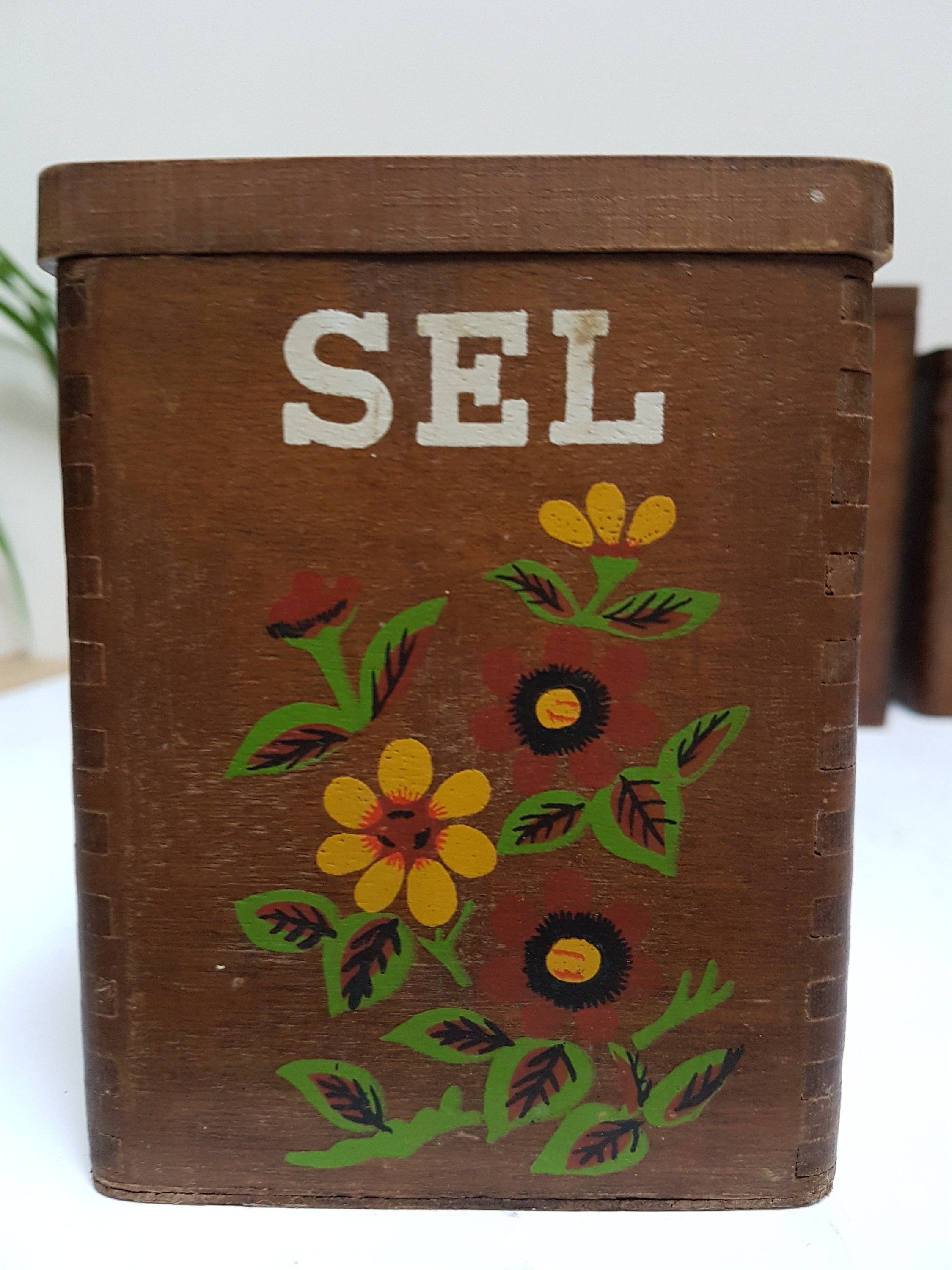 Set of 4 French Wooden Kitchen Boxes Canisters Storage Jars | Etsy UK