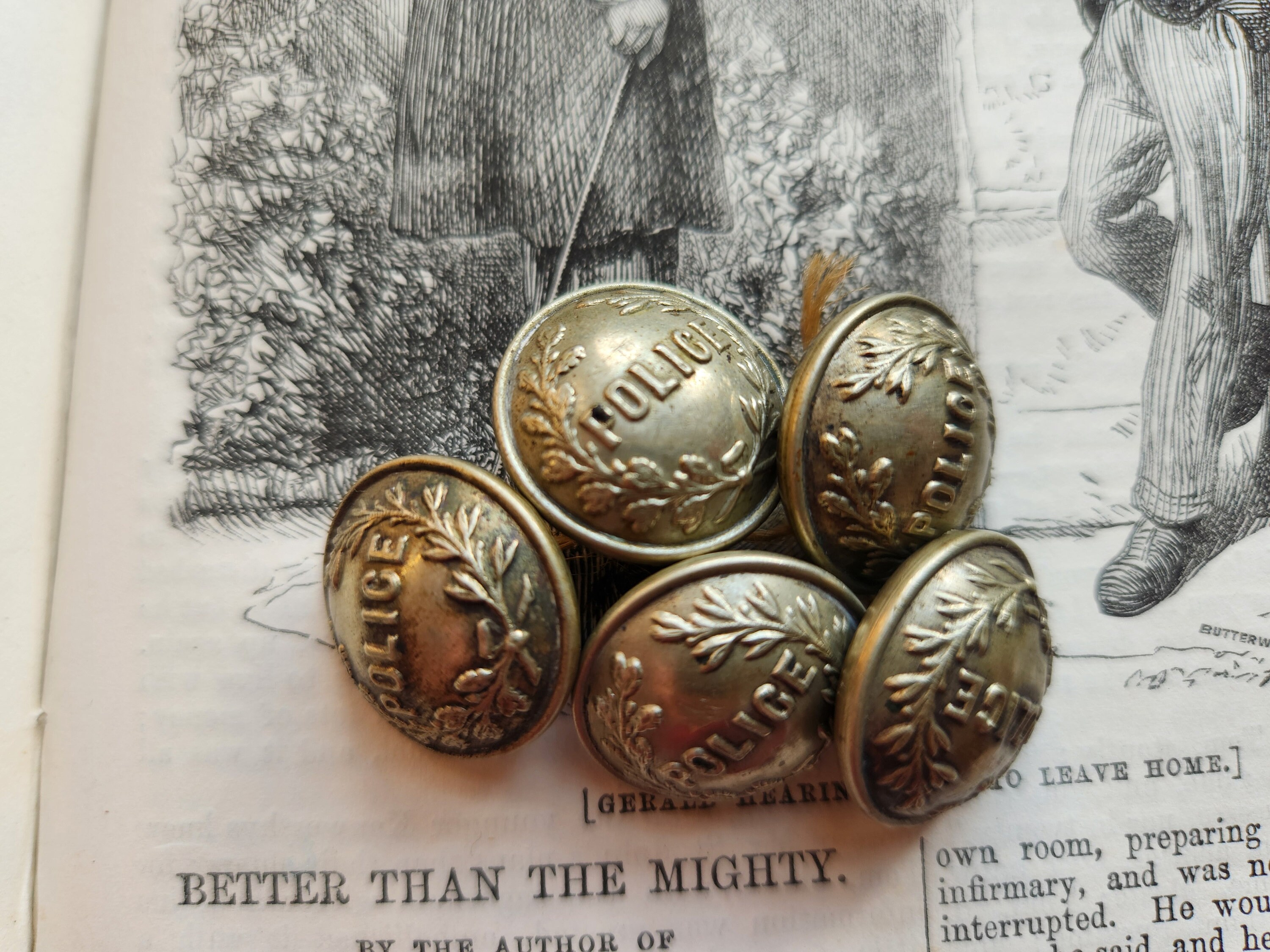Antique French 5x Silver & Brass Police Buttons With Laurel Decorated ...