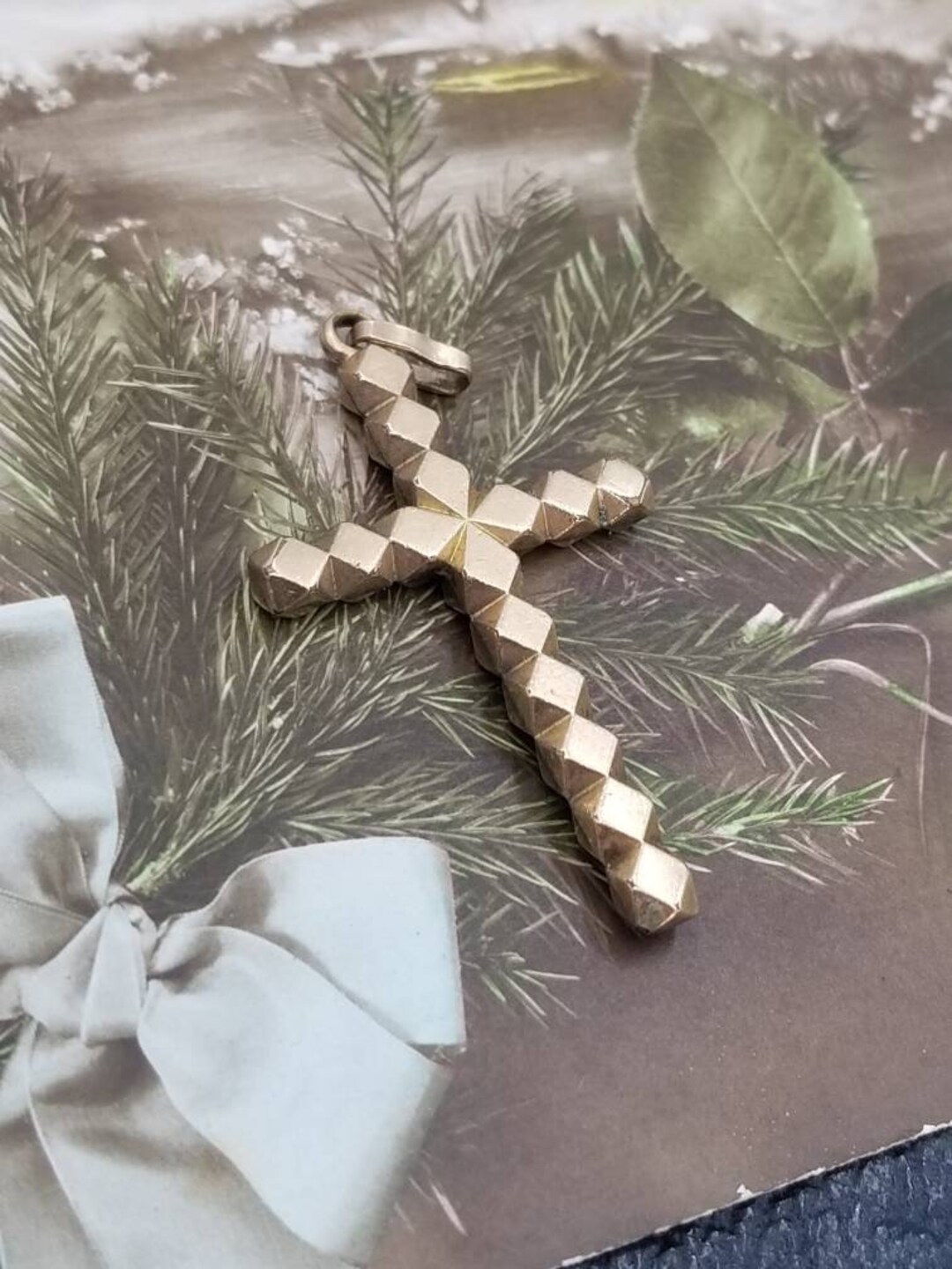 Vintage French 'FIX' 18k Gold Plate Crucifix Pendant With Diamond Shape ...