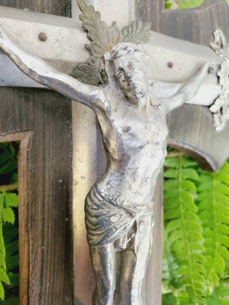 Antique French Religious Crucifix Font: Sacred Heart Benetier, Marked ...