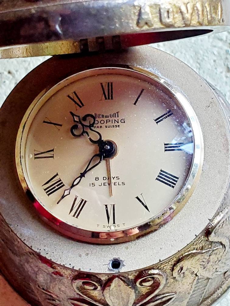 Vintage Suisse Dermont Looping 8 Day Clock Set Inside a Brass Bell ...