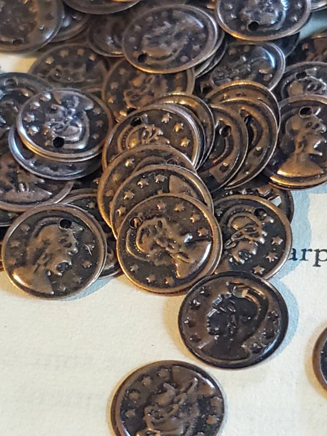 Vintage 30 Pieces Jewellery Making Small Coins Copper Colour. Batch of ...