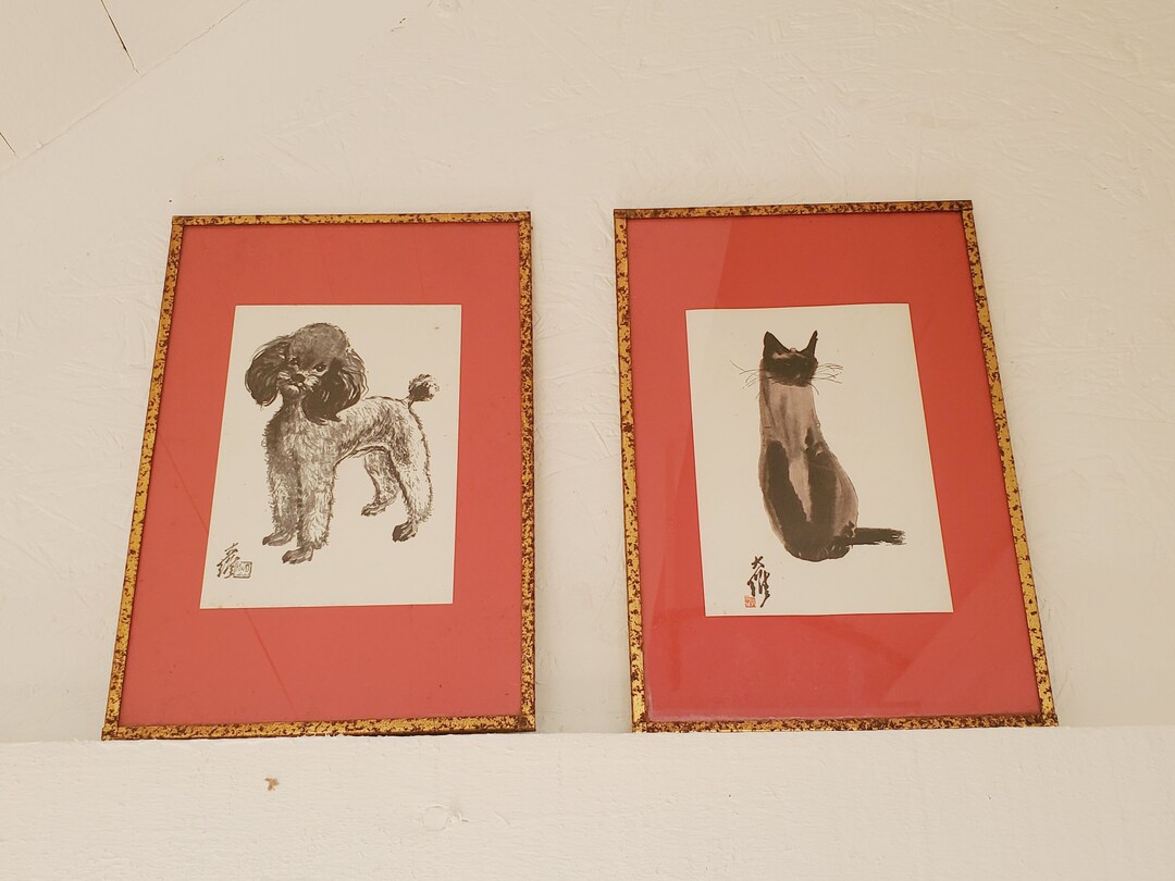 Pair of David Wei Kwo Animal Portraits Poodle Belle & Siamese - Etsy
