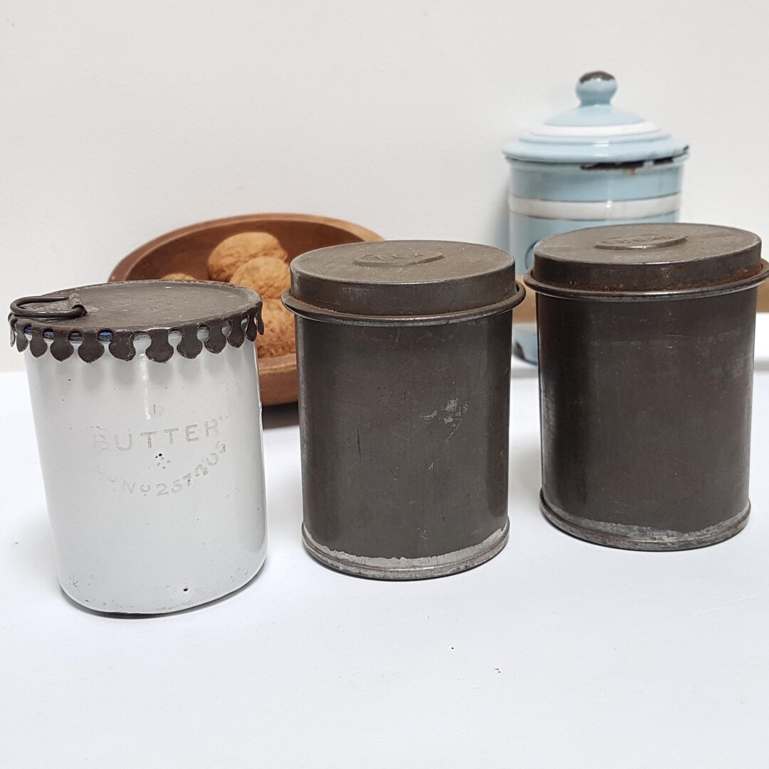 Antique Rare Sirram 3x 1920s Picnic Hamper Tins. Butter Tin, Sugar Tin ...