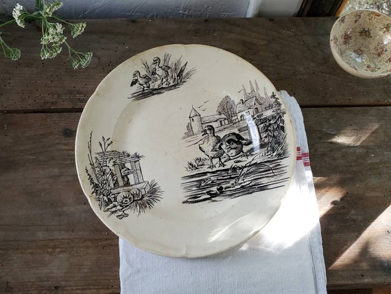 Vintage French Rustic Plate Ducks and Farmyard Black - Etsy