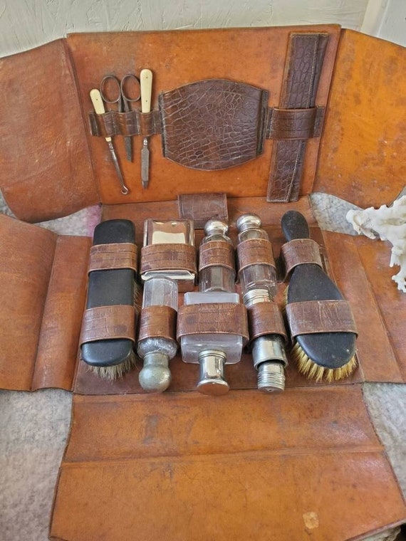 French Antique Rustic Gentleman's Travel Case Brown L… - Gem