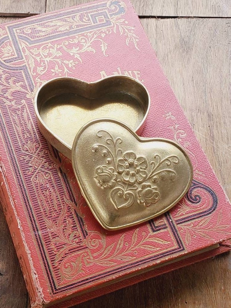 Antique French Brass Heart Box With Floral Decorated Lid. - Etsy