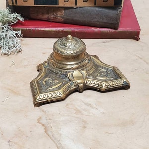 Antique Brass Art Nouveau Ink Stand With Porcelain Ink Well. 1800s ...