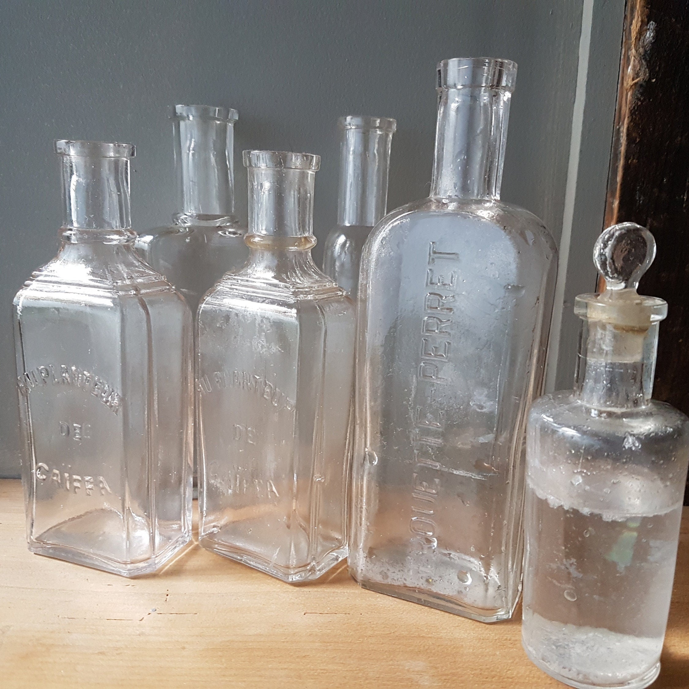 Vintage French Pharmacy Bottle: Clear Glass Farmhouse Decor (sold ...