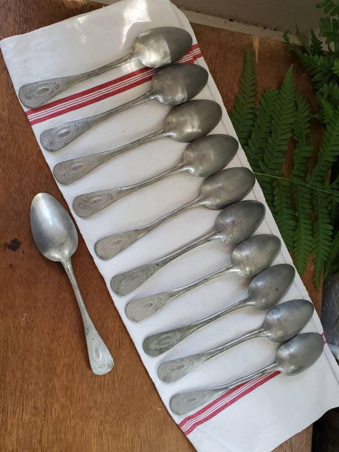 Antique French Late 1800s 11 Pewter Dessert Spoons With Relief Detail ...