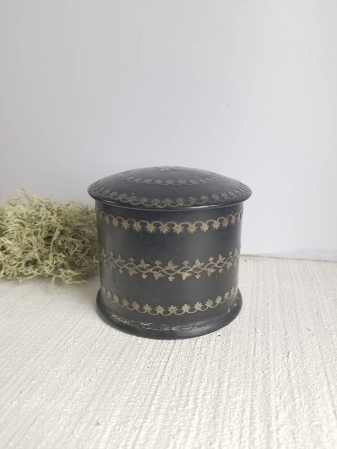 Vintage French Chinoiserie Black Papier Mâché Powder Box Napoleon II ...