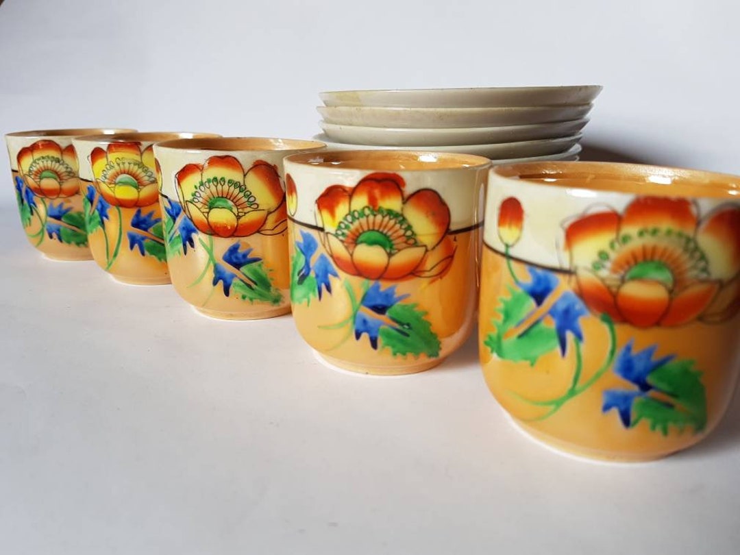Antique Japanese Nippon Noritake 5 Lusterware Demi-tasse Cups & Saucers ...