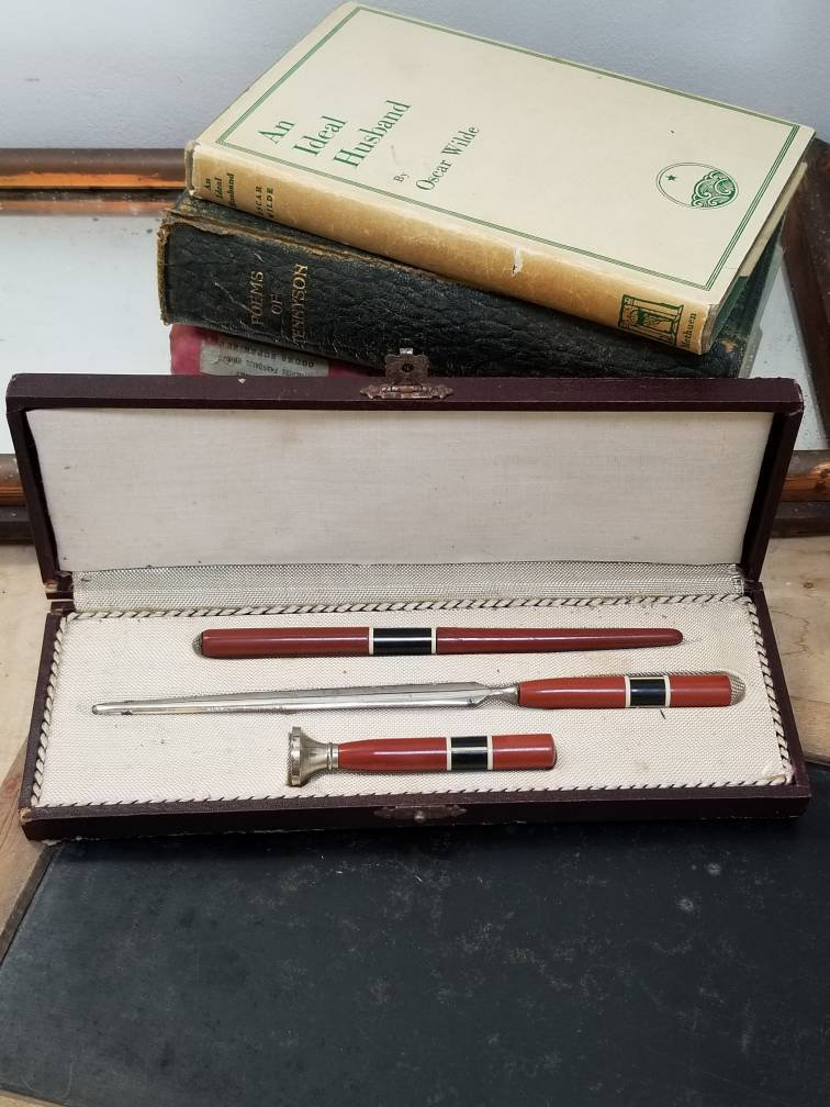 Vintage French Writing Set of Pen Wax Seal Stamp and Letter - Etsy