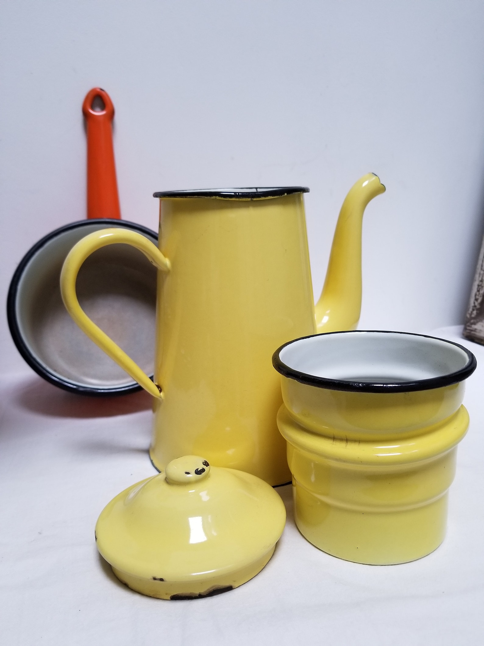1940s French Enamel Yellow Coffee Maker. French Vintage - Etsy