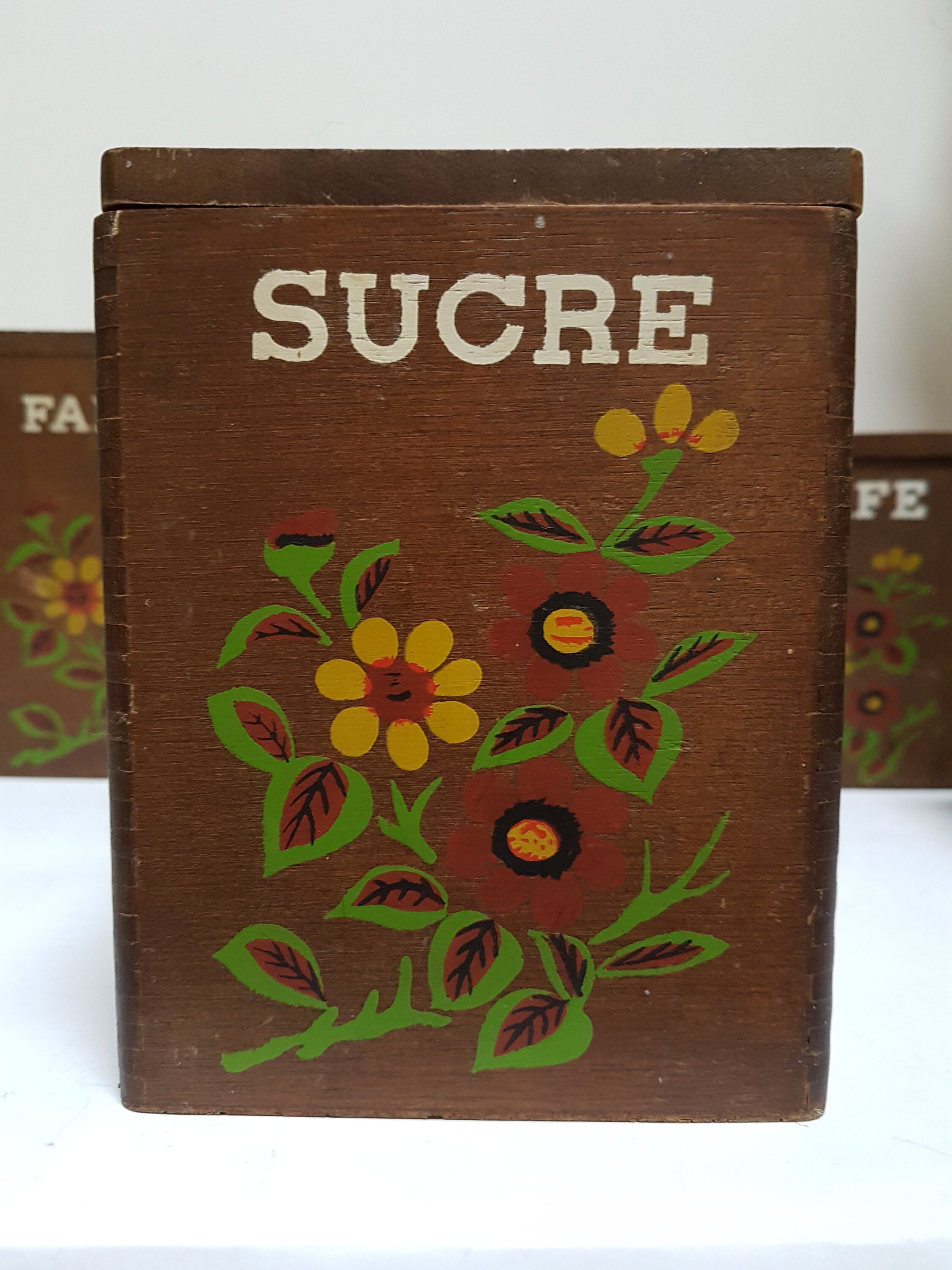 Set of 4 French Wooden Kitchen Boxes Canisters Storage Jars - Etsy