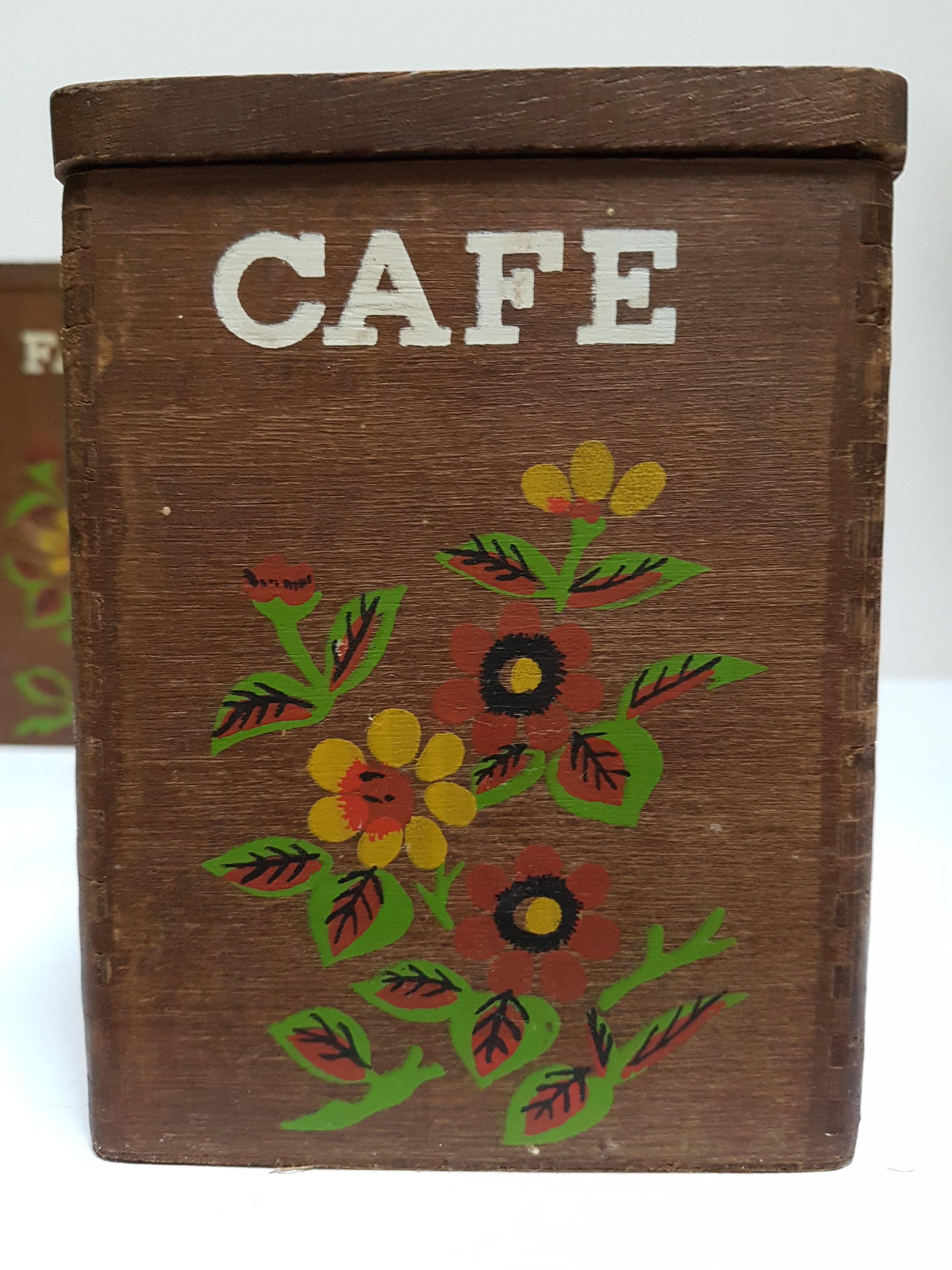 Set of 4 French Wooden Kitchen Boxes Canisters Storage Jars | Etsy UK