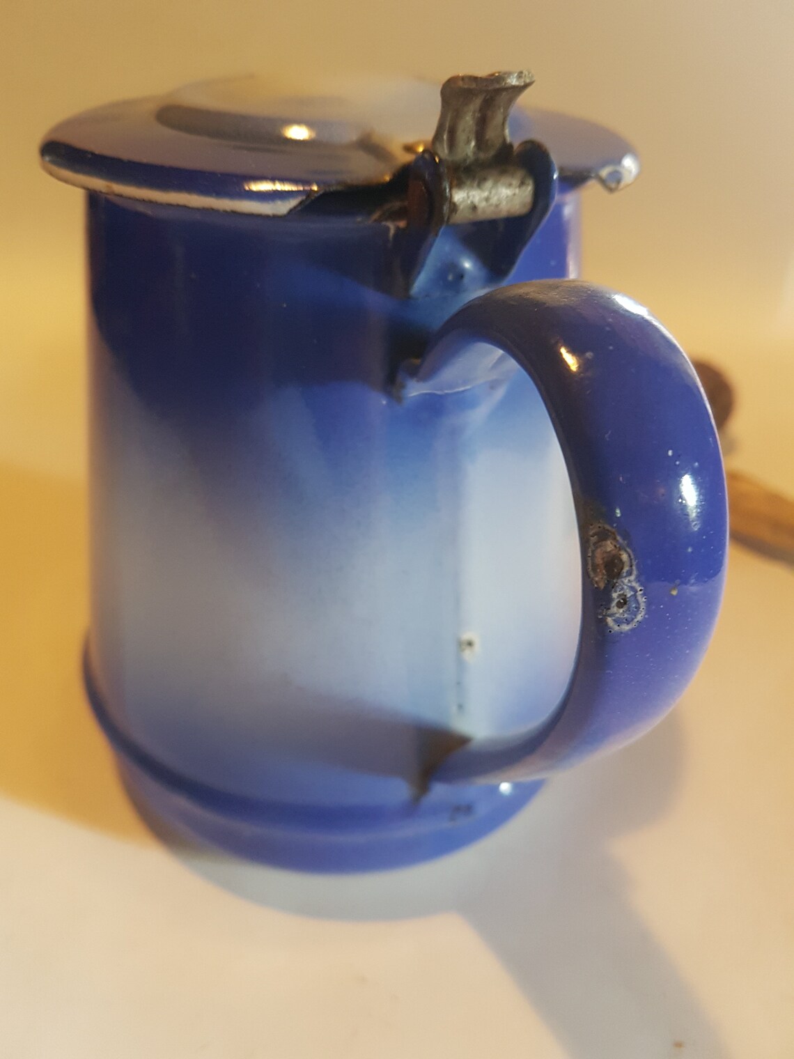 1960s French Enamel Jug With Flat Hinged Lid. Traditional French ...