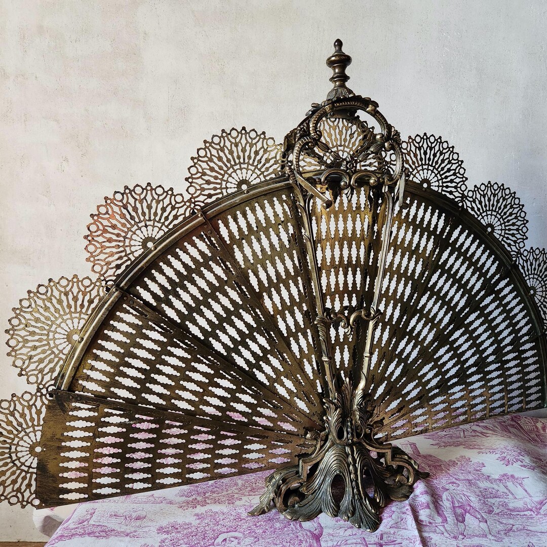 Antique French 1800s Brass Peacock Tail Fireplace Screen. Brass Fan ...