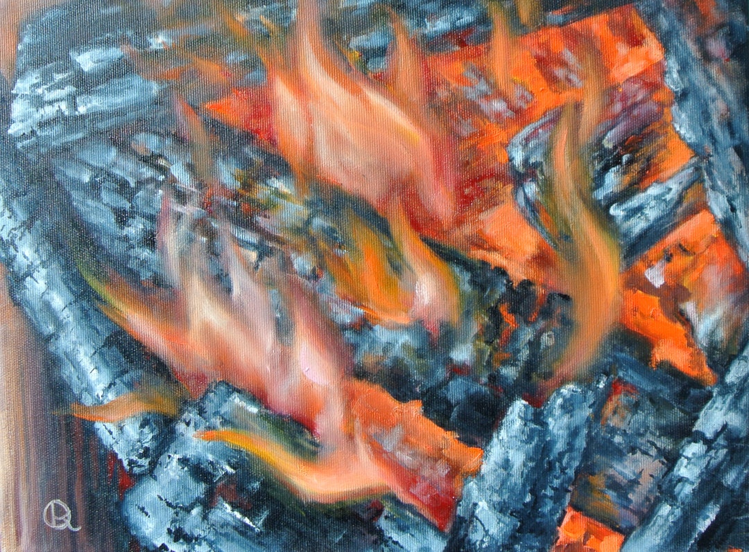 Original Oil Painting Fire, Cosy Home Painting, Abstract Art, Ukrainian ...