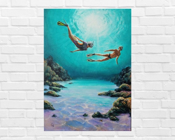 Original Oil Painting Scuba Diving Underwater World Art Gift - Etsy