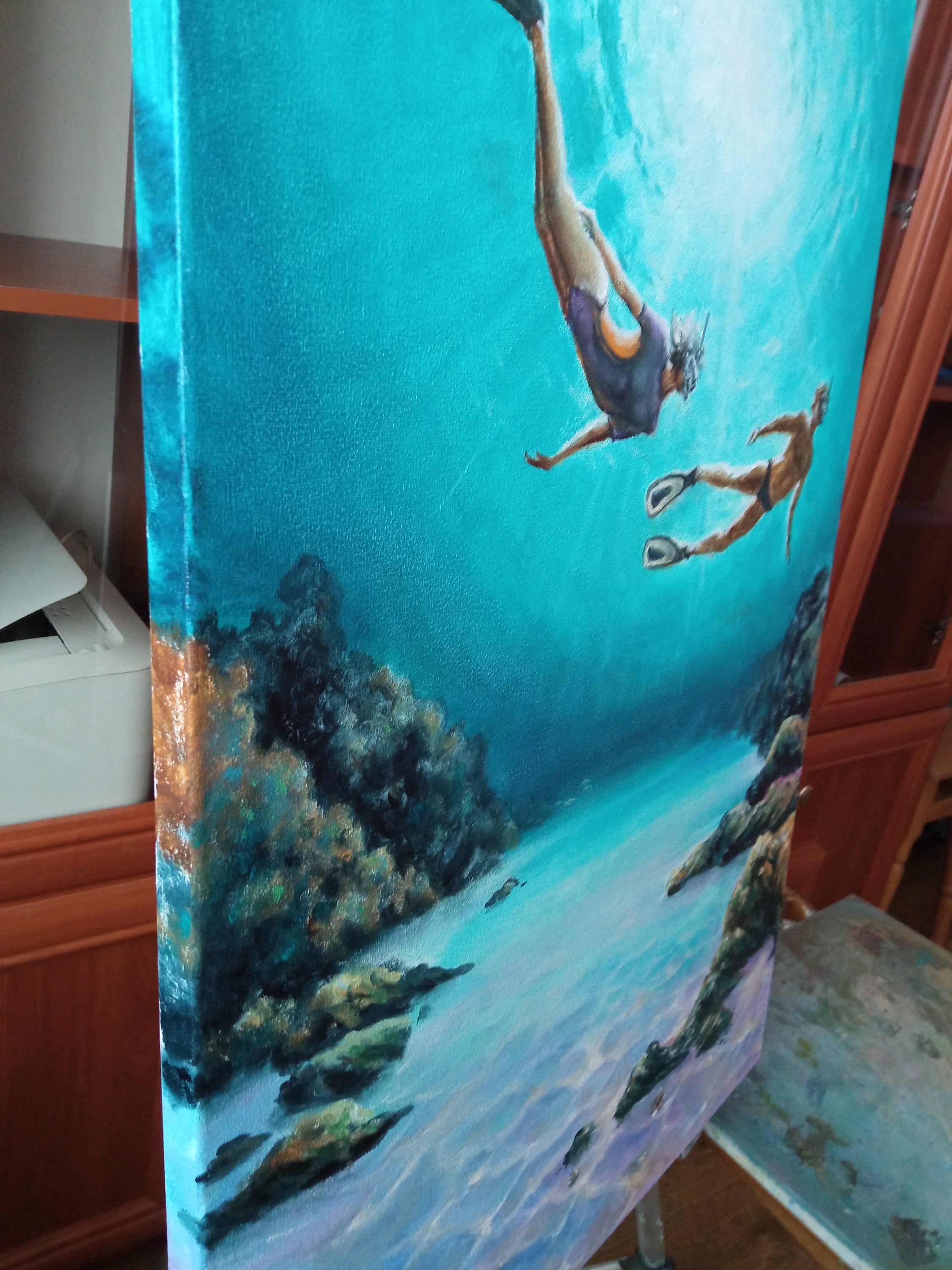 Original Oil Painting Scuba Diving Underwater World Art Gift - Etsy