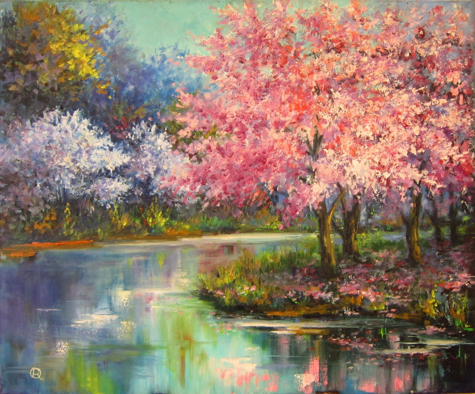 Original Oil Painting Sakura Trees, Japanese Landscape, Sakura Oil ...