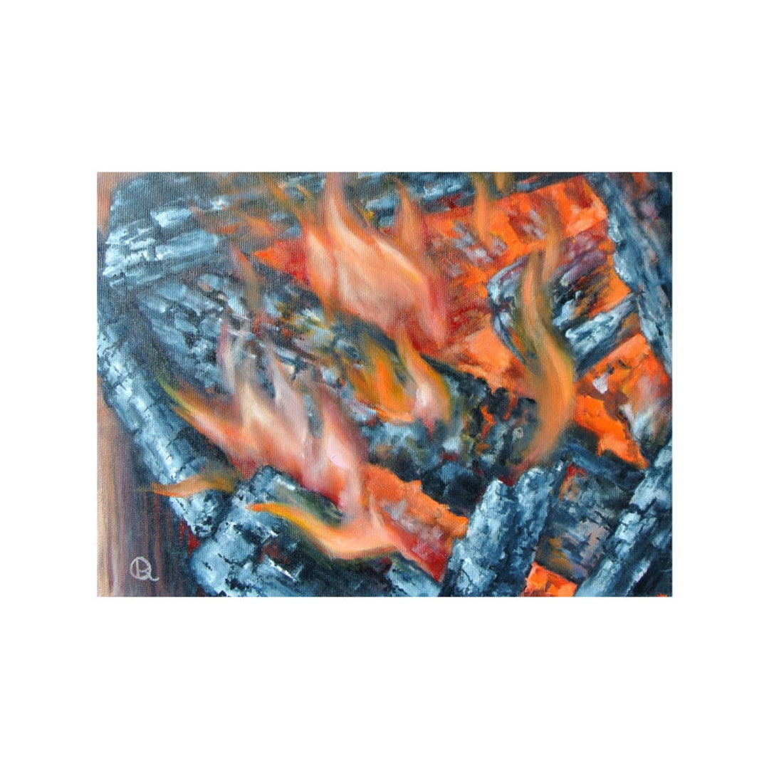 Original Oil Painting Fire, Cosy Home Painting, Abstract Art, Ukrainian ...