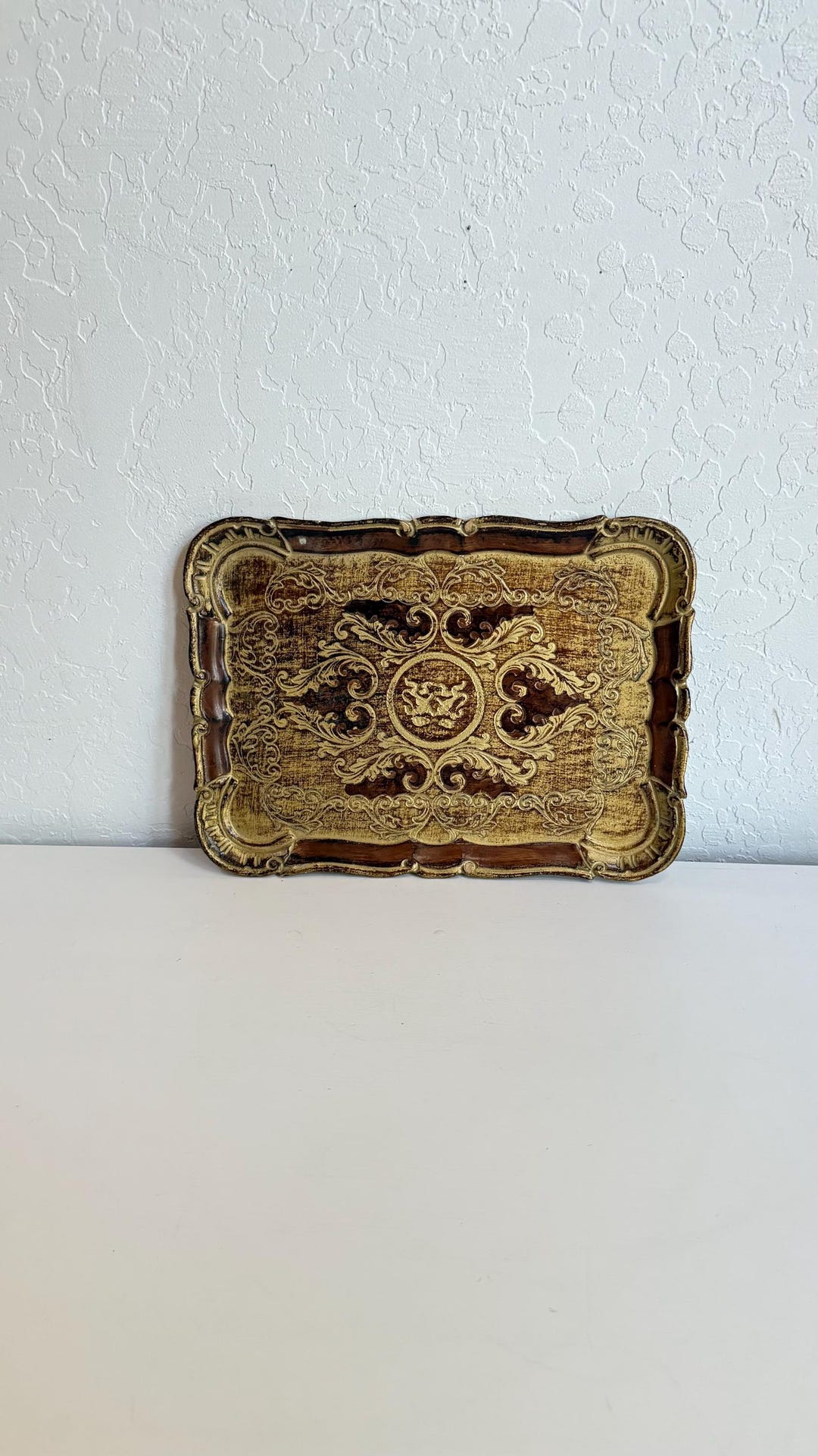 Vintage Italian Tray | Gold and Brown Florentine Painted Tray - Etsy