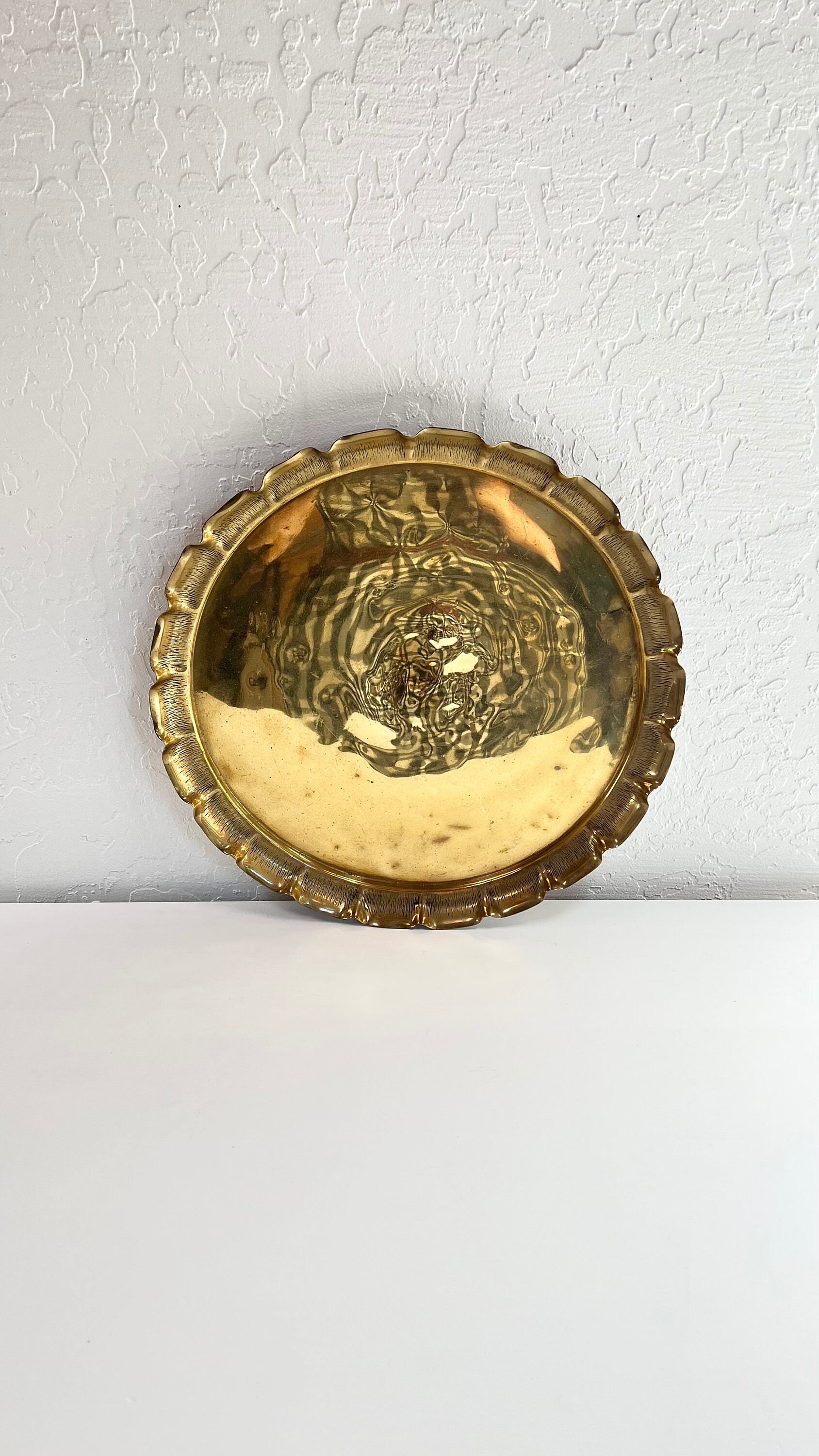 Large Brass Tray With Ruffle Edge Vintage Brass Tray - Etsy